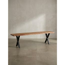 KADIMA DESIGN Esszimmerbank Massivholz Metall Baumkante X-Beine, Akazie 140x40x46 cm