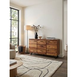 KADIMA DESIGN Sideboard &ndash; Massivholz/Metall, 145x82x45 cm, mit Baumkante, Schubladen