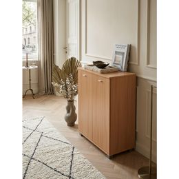 KADIMA DESIGN Schuhschrank Holz mit 4 F&auml;chern und 2 T&uuml;ren, Braun 60x35x90 cm
