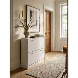 KADIMA DESIGN Schuhkipper Holz mit 2 Klappen und Ablage, Wei&szlig; 75x24x87 cm