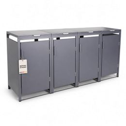 ALBATROS M&uuml;lltonnenbox 4er Hauswandversion, 120L bis 240L, f&uuml;r Vier Tonnen, verzinktes Metall RAL7016 Anthrazit, offene R&uuml;ckseite, bessere Bel&uuml;ftung, wetterfest, ISO9227, verstellbare F&uuml;&szlig;e