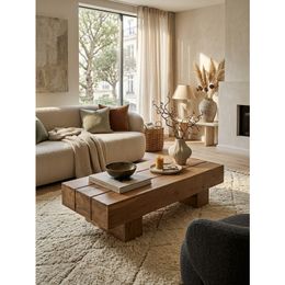 KADIMA DESIGN Couchtisch aus Massivholz &ndash; Landhausstil f&uuml;r das Wohnzimmer, Akazie 45x120x30 cm