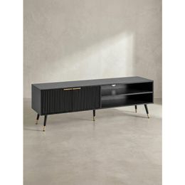 KADIMA DESIGN Lowboard Schwarz Eiche-Dekor Modern Stil 150x51x39 cm mit T&uuml;ren und Ablagef&auml;chern