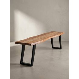 KADIMA DESIGN Esszimmerbank Massivholz Metall Baumkante U-Beine, Akazie 140x40x46 cm