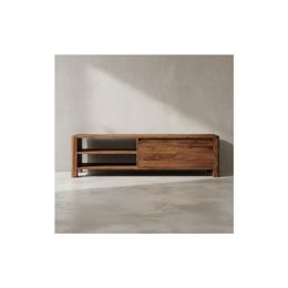 KADIMA DESIGN TV-Lowboard Massivholz, Landhausstil, Ablagef&auml;cher, Dunkelbraun 140x35x40 cm