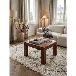 KADIMA DESIGN Couchtisch MUMBAI aus Massivholz im Landhaus-Stil mit nat&uuml;rlichem Design, Dunkelbraun 60x60x40 cm