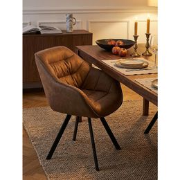 KADIMA DESIGN Esszimmerstuhl Wildlederoptik mit Armlehnen und Metallgestell Schalenform Modern gepolstert, Beige 64x60x85 cm