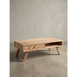 KADIMA DESIGN Couchtisch Akazie Massivholz mit Schublade 95x35x50cm Landhaus Braun