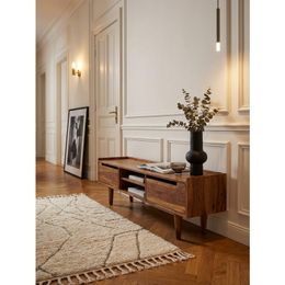 KADIMA DESIGN Lowboard Massivholz Modern Stil 145x43x35 cm mit zwei T&uuml;ren