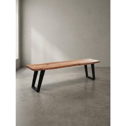 KADIMA DESIGN Esszimmerbank Massivholz Metall Baumkante U-Beine, Akazie 160x40x46 cm