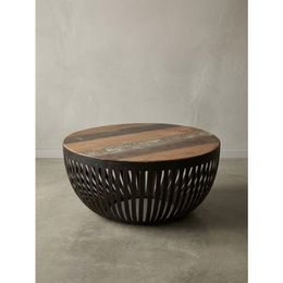 KADIMA DESIGN Couchtisch in Dunkelbraun mit Metallgestell im Industrial Design, Ma&szlig;e: 70x33x70cm