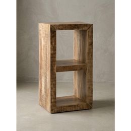 KADIMA DESIGN Regal Massivholz 2 Ebenen Cubeform Shabby-Chic KALKUTTA, Hellbraun 45x35x90 cm