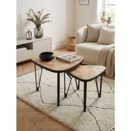 KADIMA DESIGN Couchtisch Set &ndash; Mango Akazie Massivholz Metall Dreieckig 2-teilig