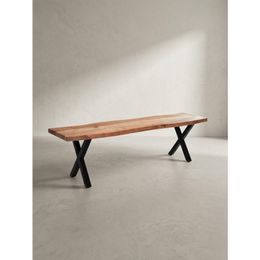 KADIMA DESIGN Esszimmerbank Massivholz Metall Baumkante X-Beine, Akazie 120x40x46 cm
