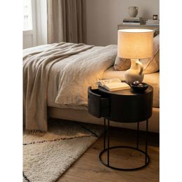 KADIMA DESIGN Nachttisch Mango Massivholz Metall Rund Schublade Stauraum, Schwarz 40x40x60 cm
