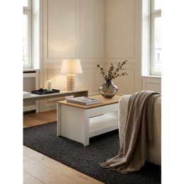 KADIMA DESIGN Couchtisch Wei&szlig; Eiche, Eckig mit Stauraum und Ablagefach, 85x47x45 cm