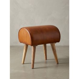 KADIMA DESIGN Sitzhocker &ndash; Echtleder/Massivholz, 45x53x40 cm, modern, gepolstert