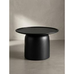 KADIMA DESIGN Couchtisch Rund Schwarz Mango Massivholz, 60x60x40 cm, Erh&ouml;hter Rand, Trommelgestell