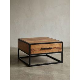 KADIMA DESIGN Couchtisch Massivholz Metall Industrial Design 65x38x65cm Braun