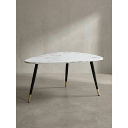 KADIMA DESIGN Couchtisch mit Marmor Optik, Dreibein, Metall-Gestell, Dreieckig, Wei&szlig; 90x60x41 cm
