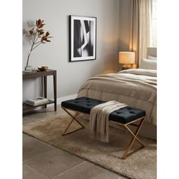KADIMA DESIGN Sitzbank &ndash; Samt/Metall, Schwarz, 90x46x44 cm, Chesterfield-Stil