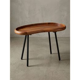 KADIMA DESIGN Couchtisch in Nierenform aus Massivholz mit Metallbeinen, Dunkelbraun 40x71x42 cm