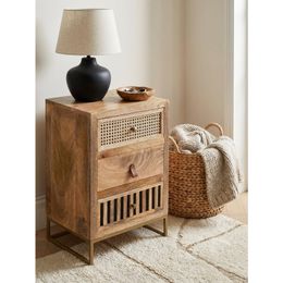 KADIMA DESIGN Nachttisch &ndash; Mango Massivholz/Metall, 40x60x30 cm, 3 Schubladen, Wiener Geflecht