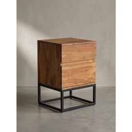 KADIMA DESIGN Nachttisch &ndash; Massivholz/Metall, 40x38x60 cm, 2 Schubladen, Industrial-Stil