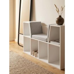 KADIMA DESIGN Regalbank &ndash; Wei&szlig; matt, 101,5x61,5x30 cm, mit Sitzfl&auml;che Grau, 6 F&auml;cher