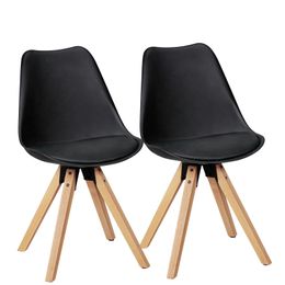 KADIMA DESIGN Esszimmerstuhl 2er Set Kunstleder mit Holzgestell Retro Skandinavisch gepolstert, Schwarz 49x52x87 cm