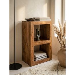 KADIMA DESIGN Regal Massivholz 2 B&ouml;den Landhausstil MUMBAI, Dunkelbraun 50x35x88 cm
