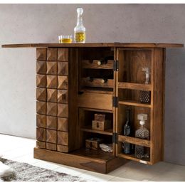 KADIMA DESIGN Hausbar aus Massivholz mit Klappfunktion und Stauraum f&uuml;r Flaschen und Gl&auml;ser, Dunkelbraun 64x50x91 cm