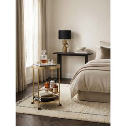 KADIMA DESIGN Servierwagen &ndash; Gold, &Oslash; 45 cm, Schwarzglas, 2 Ebenen, auf Rollen