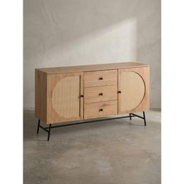 KADIMA DESIGN Sideboard &ndash; Eiche-Dekor/Rattan, 140x80x40 cm, 2 T&uuml;ren, 3 Schubladen, hoch