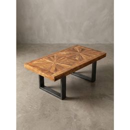KADIMA DESIGN Couchtisch Mango Massivholz in Braun, Industrial Design, 105x40x55 cm