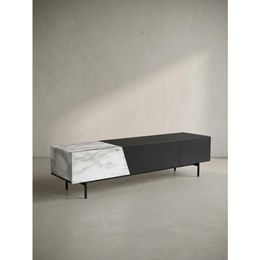KADIMA DESIGN TV-Lowboard mit Eiche-Dekor, T&uuml;ren und Schublade, modern, Wei&szlig;-Schwarz 150x40x40 cm