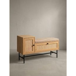 KADIMA DESIGN Schuhbank &ndash; Eiche-Dekor, 100x60x38 cm, Rattan-Elemente, gepolstert, mit Stauraum