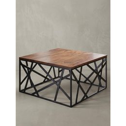 KADIMA DESIGN Couchtisch Quadratisch in Braun-Schwarz, Massivholz-Metall, 60x35x60 cm, Industrial Style