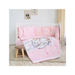 Lorelli Babybettw&auml;sche-Set 5-tlg. Decke 140 x 95 cm Kissen 43 x 35 cm Nestchen pink