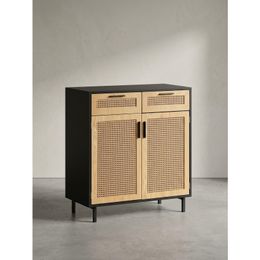 KADIMA DESIGN Sideboard &ndash; Schwarz, 80x86,5x40 cm, mit Wiener Geflecht, 2 T&uuml;ren, Schubladen, hoch