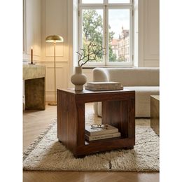 KADIMA DESIGN Couchtisch Dunkelbraun Massivholz Sheesham 50cm Landhaus-Stil