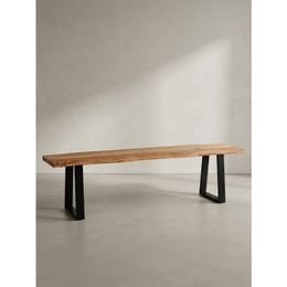 KADIMA DESIGN Esszimmerbank Massivholz Metall Baumkante ohne Lehne, Akazie 120x40x46 cm