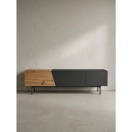 KADIMA DESIGN TV-Lowboard mit Eiche-Dekor, T&uuml;ren und Schublade, modern, Braun-Schwarz 150x40x40 cm