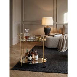 KADIMA DESIGN Servierwagen &ndash; Gold, 67x79 cm, Wei&szlig;glas, auf Rollen