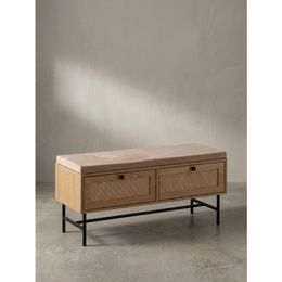 KADIMA DESIGN Schuhbank &ndash; 100x48x38 cm, Eiche-Dekor, Sitzfl&auml;che Stoff, mit Schubladen