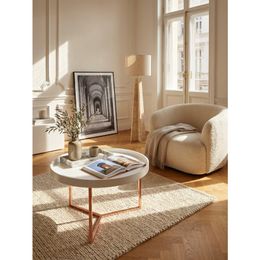 KADIMA DESIGN Couchtisch Metall Rund, Retro Design, Modern mit Holzplatte, Wei&szlig; 58x58x42 cm