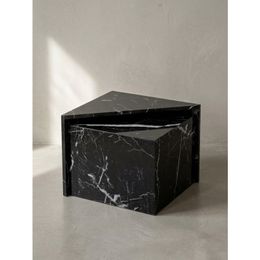 KADIMA DESIGN Couchtisch 2er Set Hochglanz Marmoroptik Verschachtelbar MONOBLOC, Schwarz 50x50x42 cm