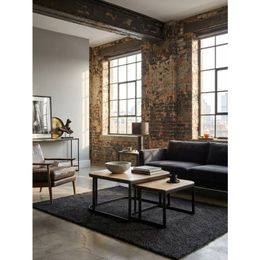 KADIMA DESIGN Couchtisch 2er Set Mango Massivholz Metall Rund Industrial Hell, Hellbraun 60x60x40 cm