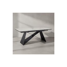 KADIMA DESIGN Esstisch Ausziehbar Keramik Glas Marmoroptik Rechteckig Gro&szlig;, Wei&szlig; 180x95x78 cm