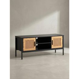 KADIMA DESIGN Lowboard Schwarz Eiche-Dekor Zeitloser Stil 110x48x40 cm mit Wiener Geflecht und T&uuml;ren